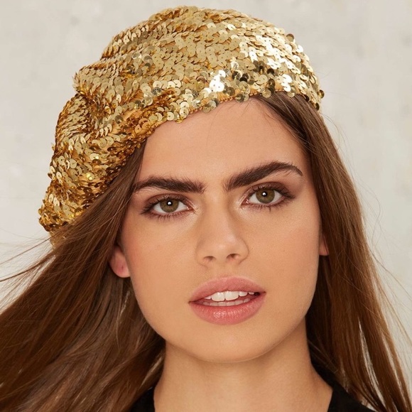 Nasty Gal | Accessories | Last Gold Sequin Metallic Beret Hat | Poshmark